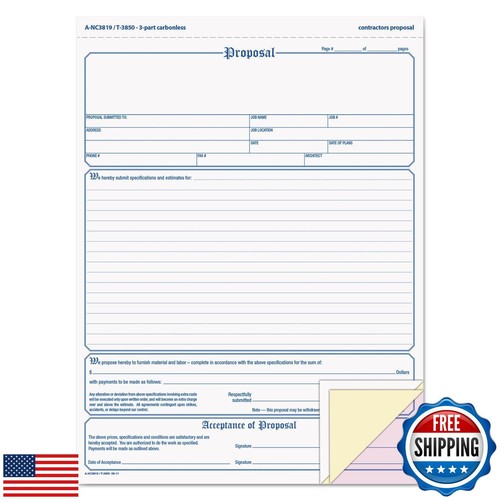 Adams Contractor's Proposal Forms, 8.5 x 11.44 Inch, 3-Part, Carbonless ...