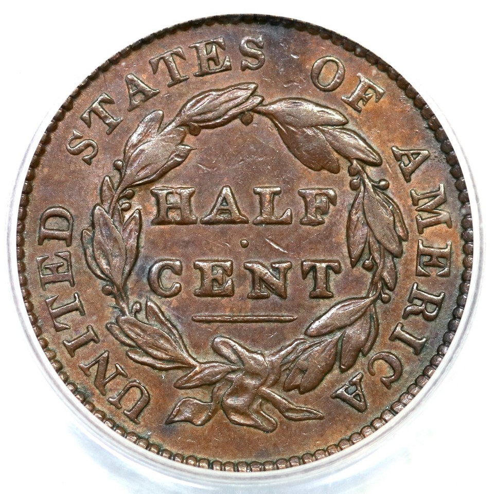 1828 C-1 ANACS AU 50 Classic Head Half Cent Coin 1/2c | eBay