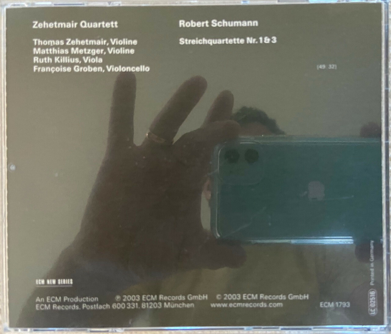 Zehetmair Quartett - Robert Schumann String Quartet No. 1 & 3 - ECM - CD 2003 28947216926| eBay