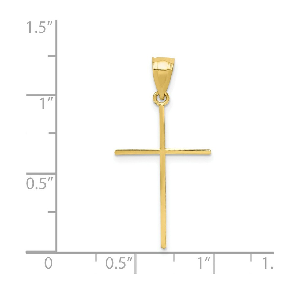 10k Yellow Gold High Polished Medium 30mm Long Skinny Cross Pendant | eBay