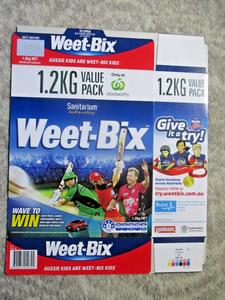 SANITARIUM WEET-BIX EMPTY CEREAL BOX: WAVE TO WIN. | eBay