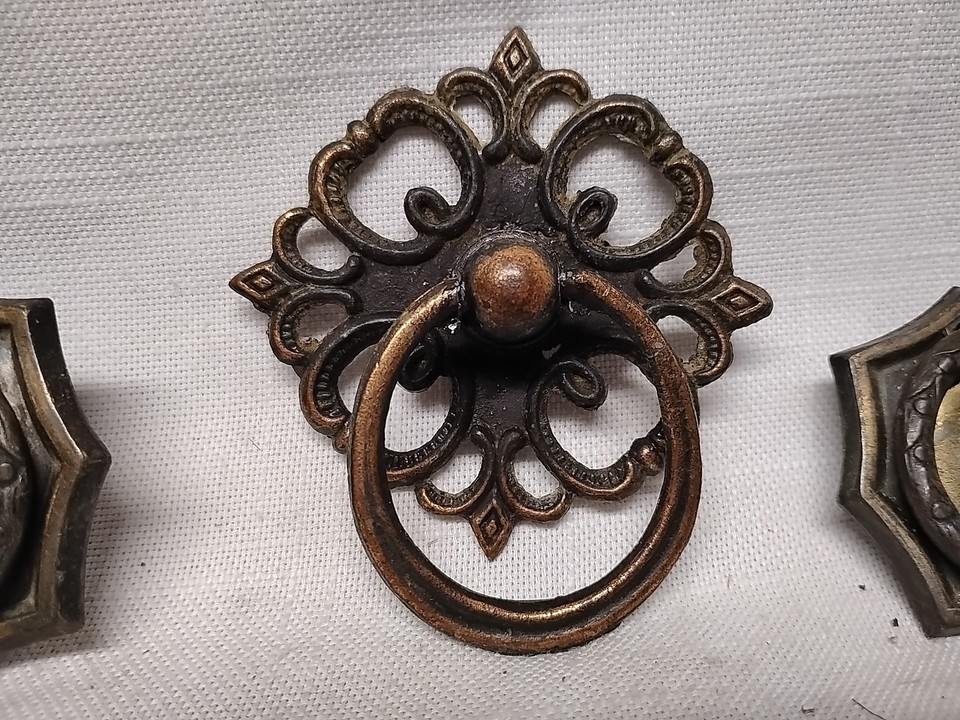 Antique Victorian Brass Drop Ring Drawer Pull Handle Knobs lot of 5 | eBay