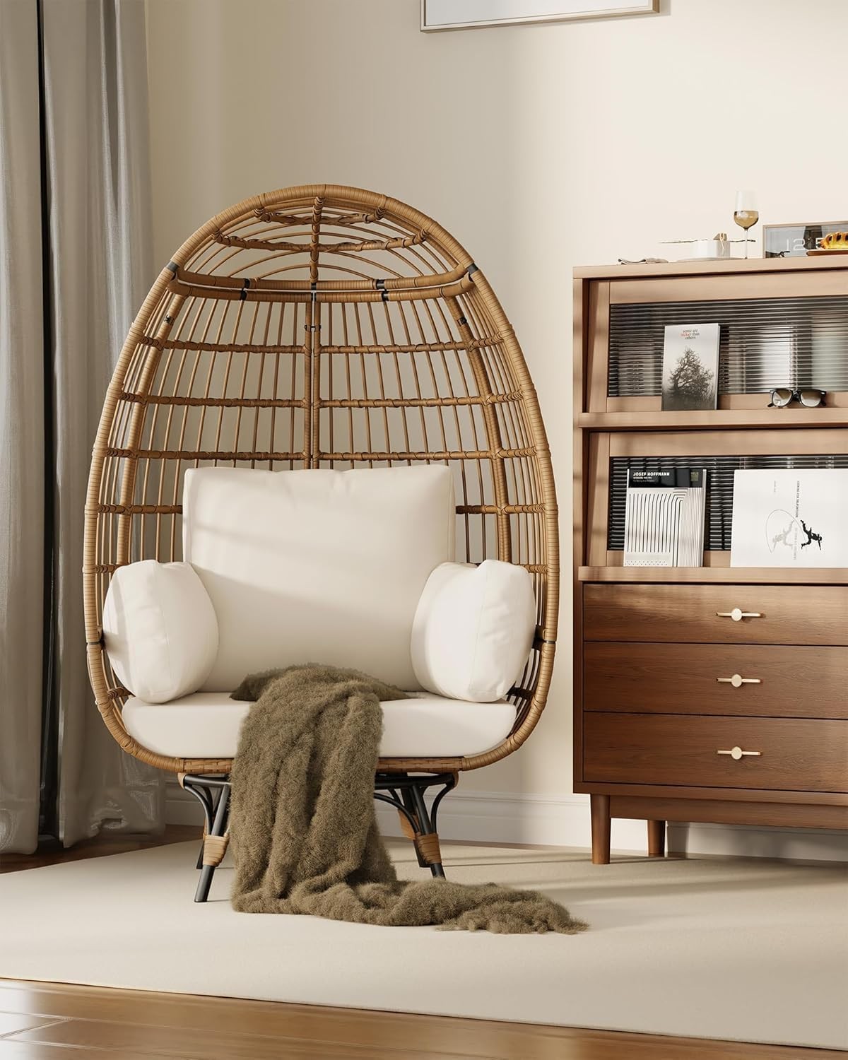 Egg Chair Egg Basket Rattan Chair Steel Frame Oversized Indoor Outdoor ...