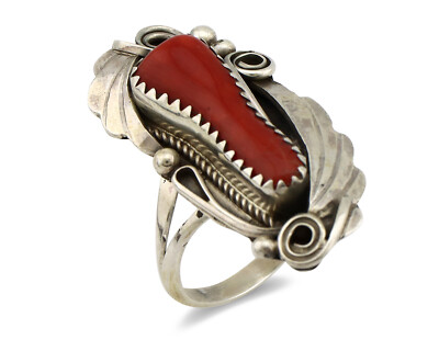 Navajo Ring 925 Silver Mediterranean Coral Artist Signed Justin Morris ...