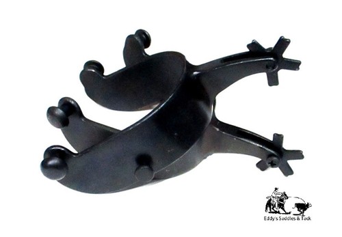 Roughstock Bronc Riding Spurs Black Steel w/ 5 Point Notched Rowels ...