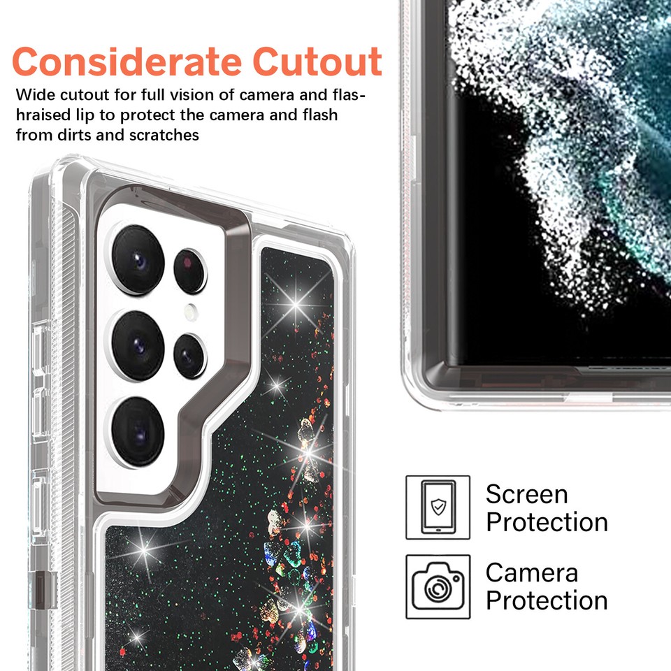 For Samsung S23 Ultra S22 S21 S20 Plus Liquid Glitter Bling Defender ...