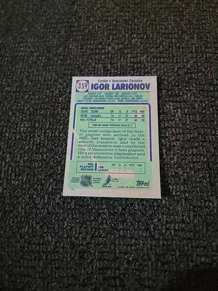 1990-91 Topps Hockey Igor Larionov Rookie Card #359 - SC4882 | eBay