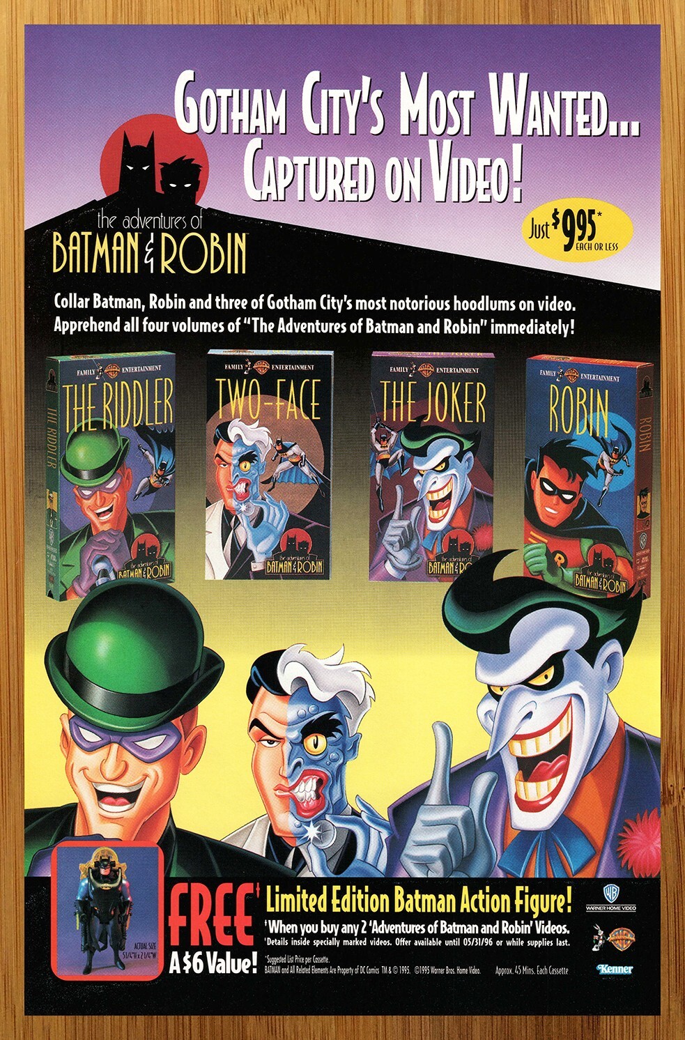 1995 The Adventures of Batman & Robin VHS Print Ad/Poster BTAS Figure ...