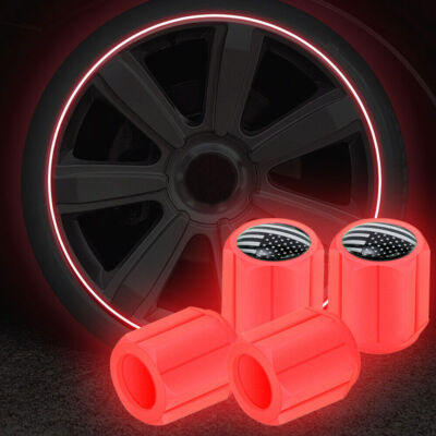4x Luminous Red Car Parts Tire Valve Stem Caps Cover Night Glowing ...