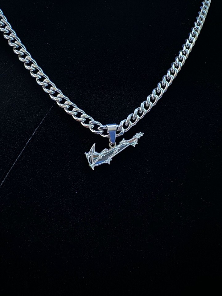 Barbwire Nike Swoosh Necklace - 22 Inch Chain - 5mm Cuban - Silver ...
