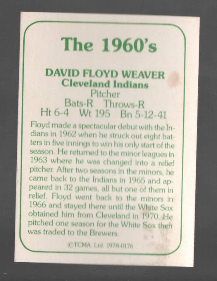1978 TCMA The 1960's Floyd Weaver Cleveland Indians #176 Excellent | eBay