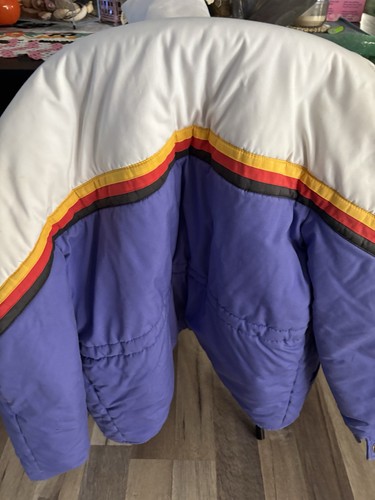 Vintage Ocean Pacific Jacket Women M Rainbow Striped OP Puffer Coat 70s ...