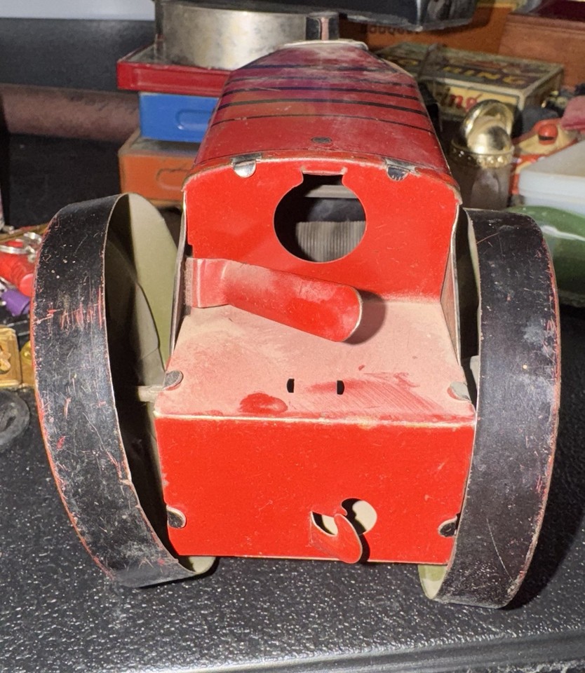 Vintage Marx Antique Tin Litho Red & Black Side Windup Steam Roller As ...