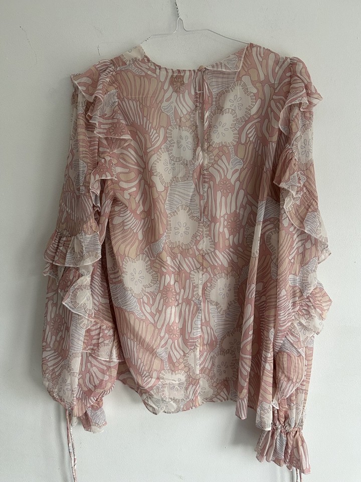 TED BAKER BLOUSE PEACK Chiffon 12 size 3 Ruffles long sleeve womens | eBay