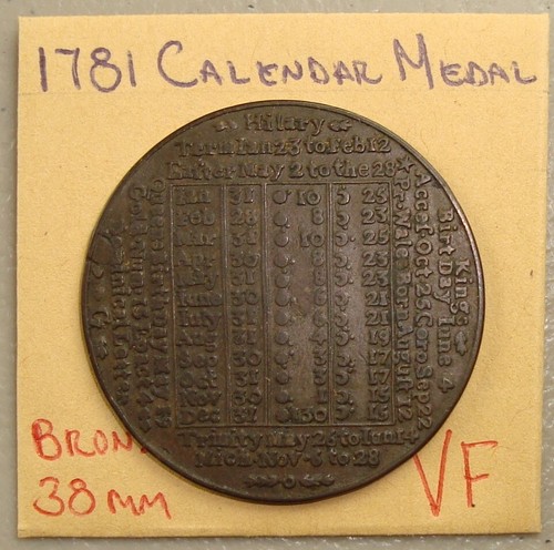 Rare 1781 Colonial Calendar Medal, Bronze 38 mm VF | eBay