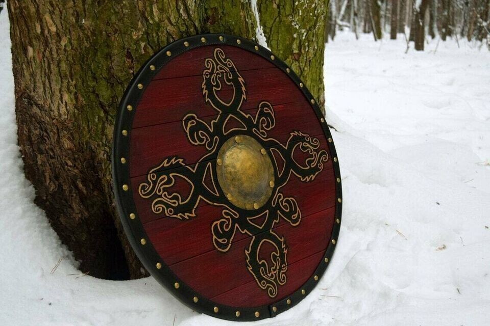 Viking Wooden Round Shield Authentic Battle Worn Norse Valhalla Helm Of ...