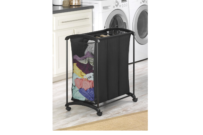 Laundry Sorter 3 Section Wheels Basket Divided Hamper Sort Dirty ...