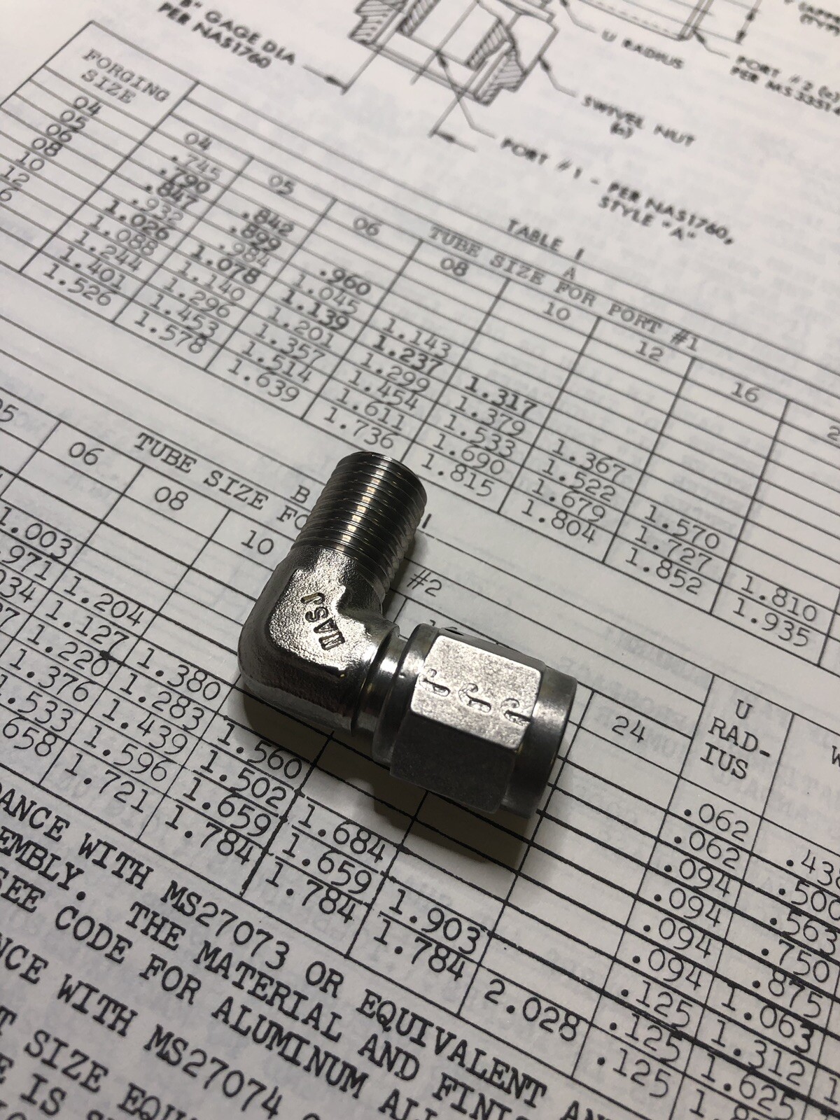 NAS1762J0404 1/4” Flareless Tube Swivel Elbow, 304SS Stainless ...