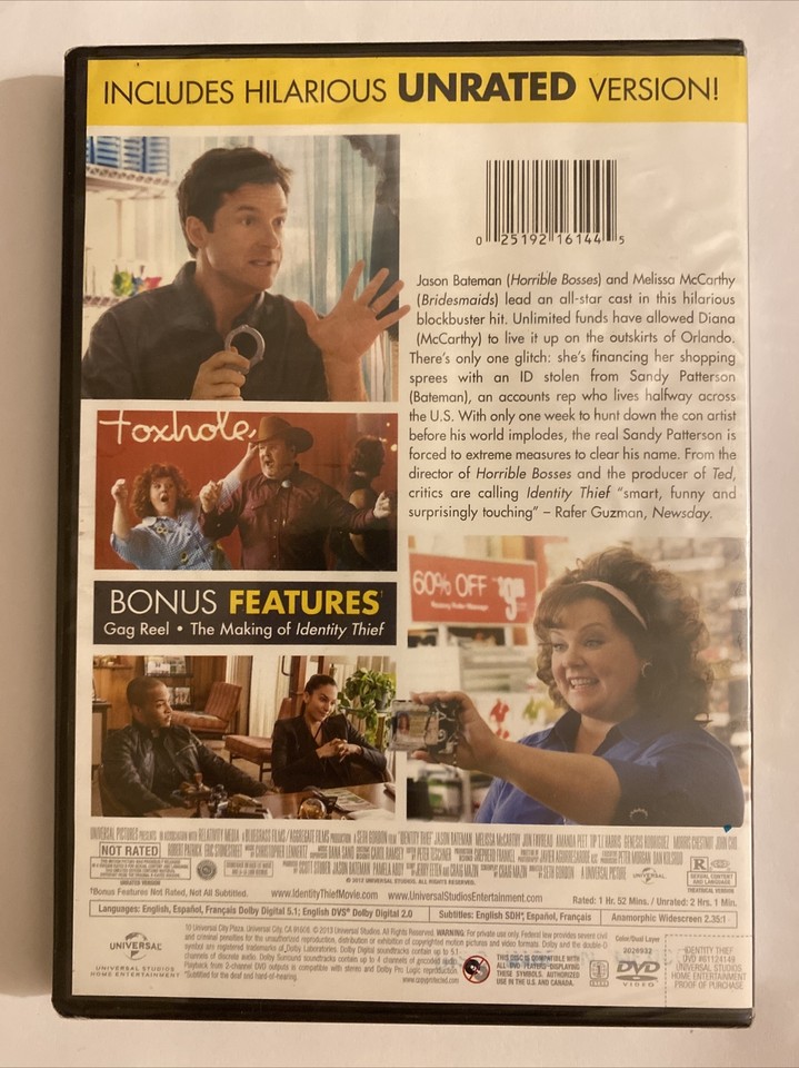 IDENTITY THIEF [New DVD] Unrated Edition Jason Bateman Melissa McCarthy ...