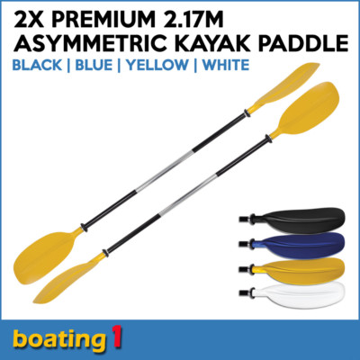 2x Premium 2.17m Aluminium Asymmetric Kayak Paddles Canoe (Split Shaft ...