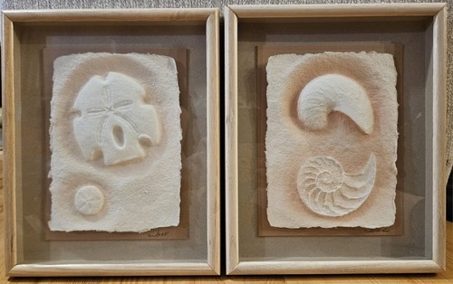 2 Signed Wess Vintage Figi Graphics Pressed Paper Wall Art, Tan Shells ...