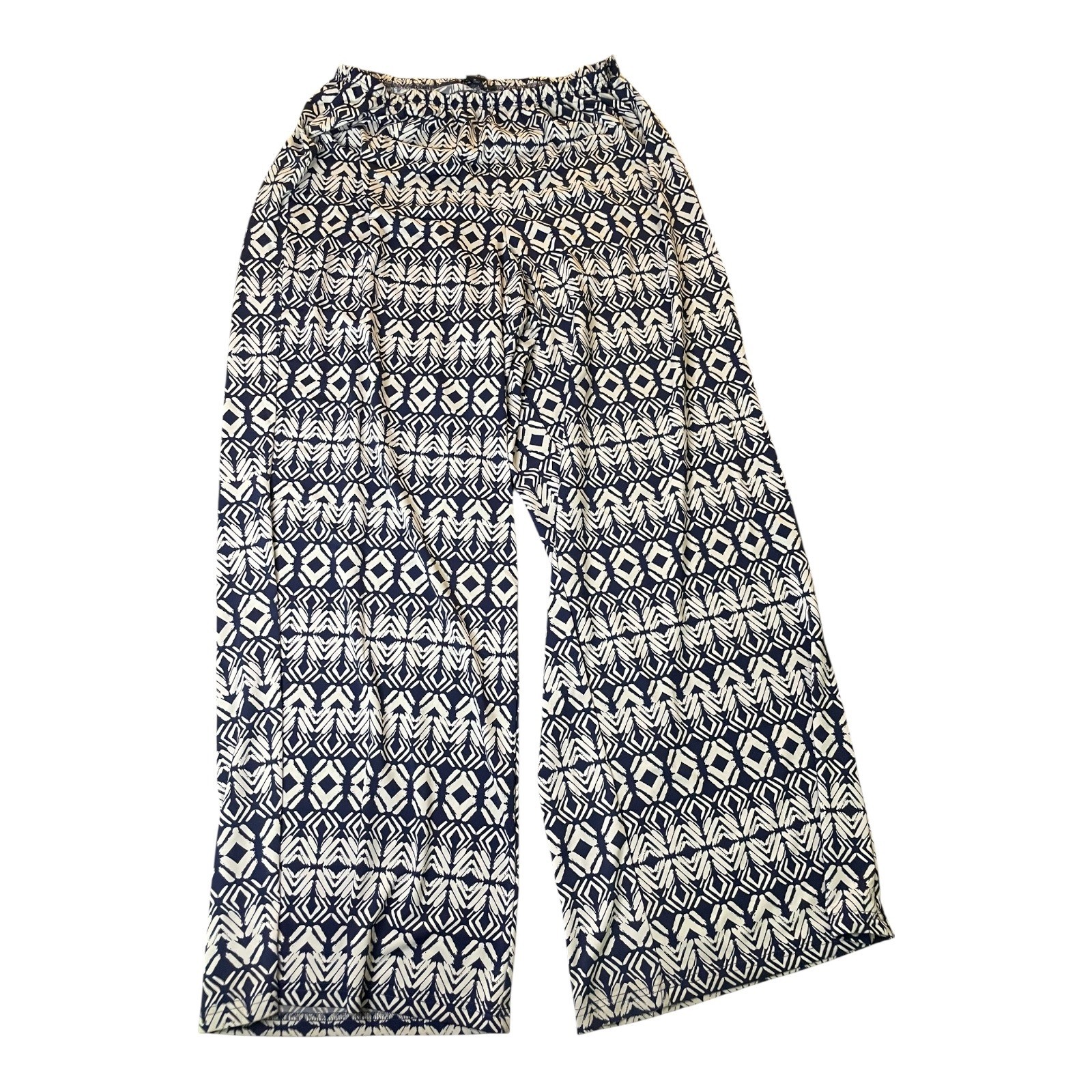 Zac & Rachel XL Wide Leg Palazzo Pants Blue White Pattern Elastic Waist ...