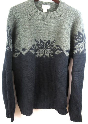 J.Crew Blue/Gray Snowflake 100% Wool Crew Neck Hand Knit Sweater Size M ...