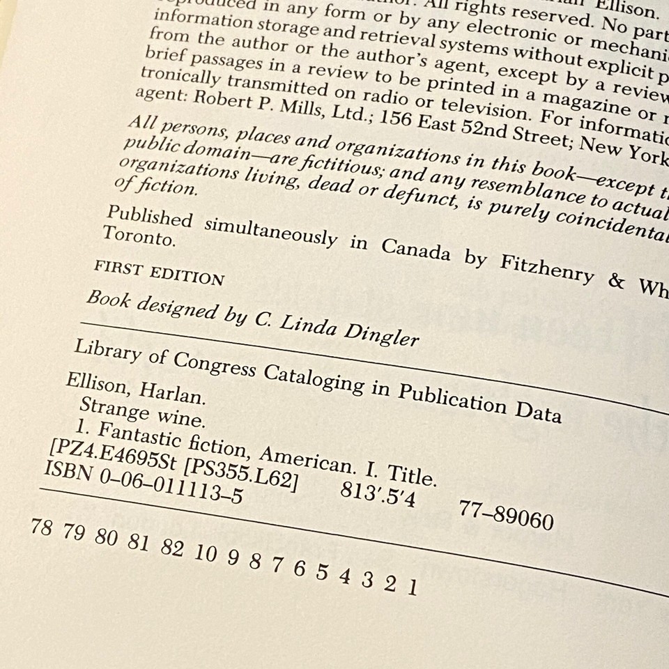 Strange Wine Harlan Ellison First 1st Edition Hardcover Signed ...