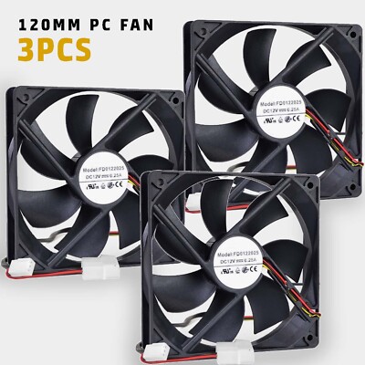 3 Pack 120mm DC 12V Cooler Black Silent Cooling Fan For Desktop PC ...