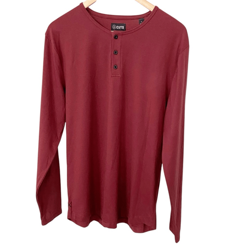 NEW Cuts Henley Curve Hem Signature Fit Long Sleeve Tee size Large | eBay