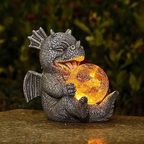 Garden Dragon Statues Adorable Baby Resin Dragon Figurines Holding ...