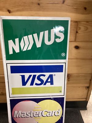 Vintage Credit Card Metal Flange Sign Visa Mastercard Novus 31.5 Inches ...