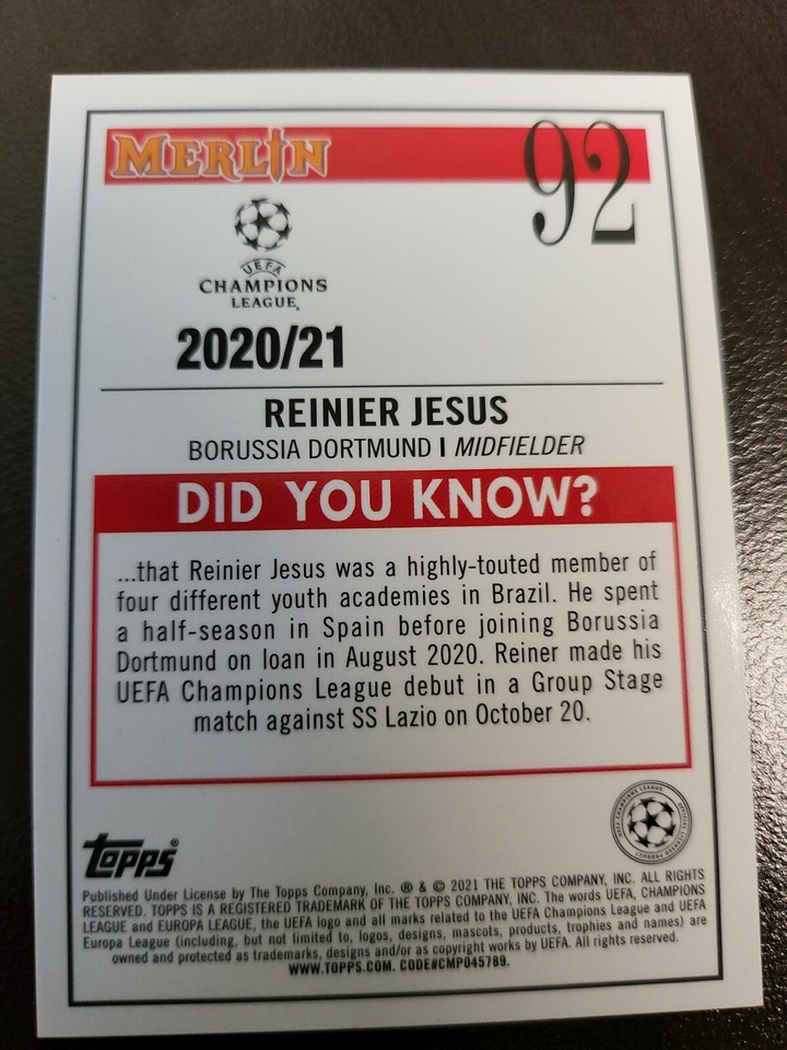 2020/21 TOPPS MERLIN Reinier Jesus RC ROOKIE card #92 | eBay