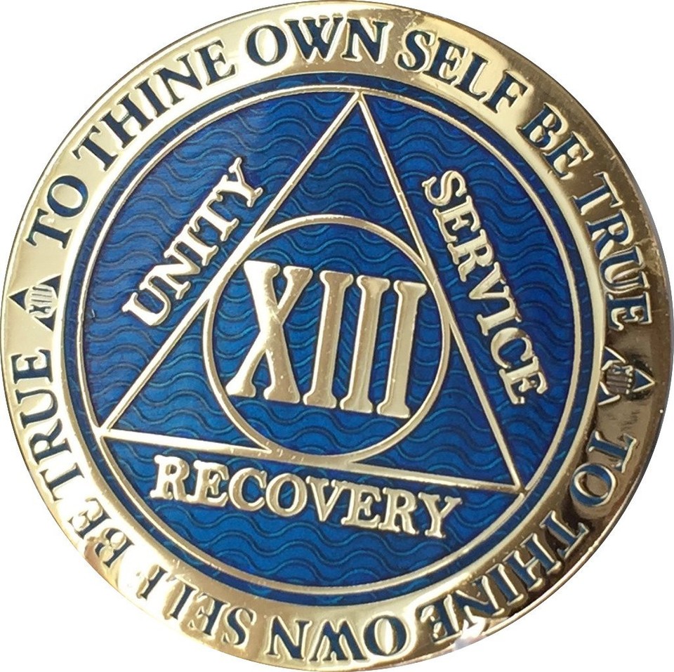13 Year Reflex Blue Gold Plated AA Medallion Alcoholics Anonymous Chip ...