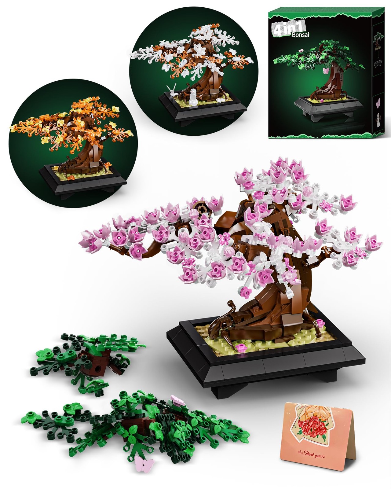 4 in 1 Bonsai Tree Building Set, Four Season Cherry Bonsai Tree ...