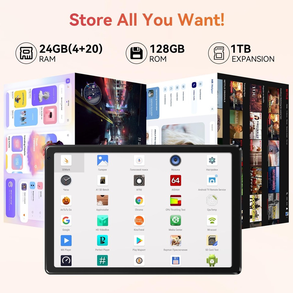 Tablet,10.1" Android Tablet with Octa-core Processor 24GB RAM 128GB ROM ...