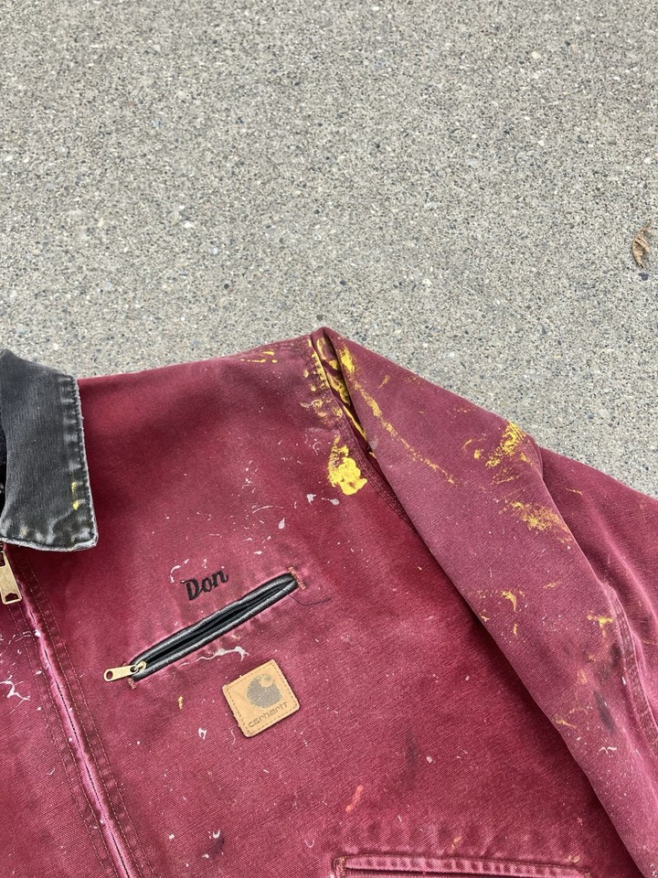 Vintage Crimson Red Carhartt Detroit Jacket J97 CRI XL Thrashed Rare ...