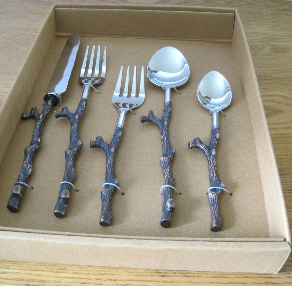 2 Sets of Unique 5 piece Stainless Steel Copper Twig Flatware NIB | eBay