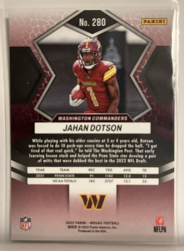 Javan Dotson 2022 Panini Mosaic Rookie Card #280 RC Washington ...