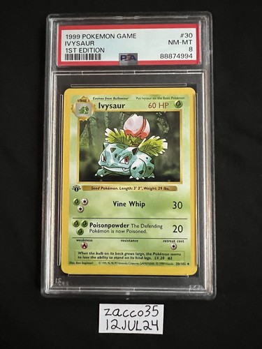 PSA 8 NM-MT Ivysaur 1st Edition Shadowless Base Set 1999 Pokemon TCG 30 ...