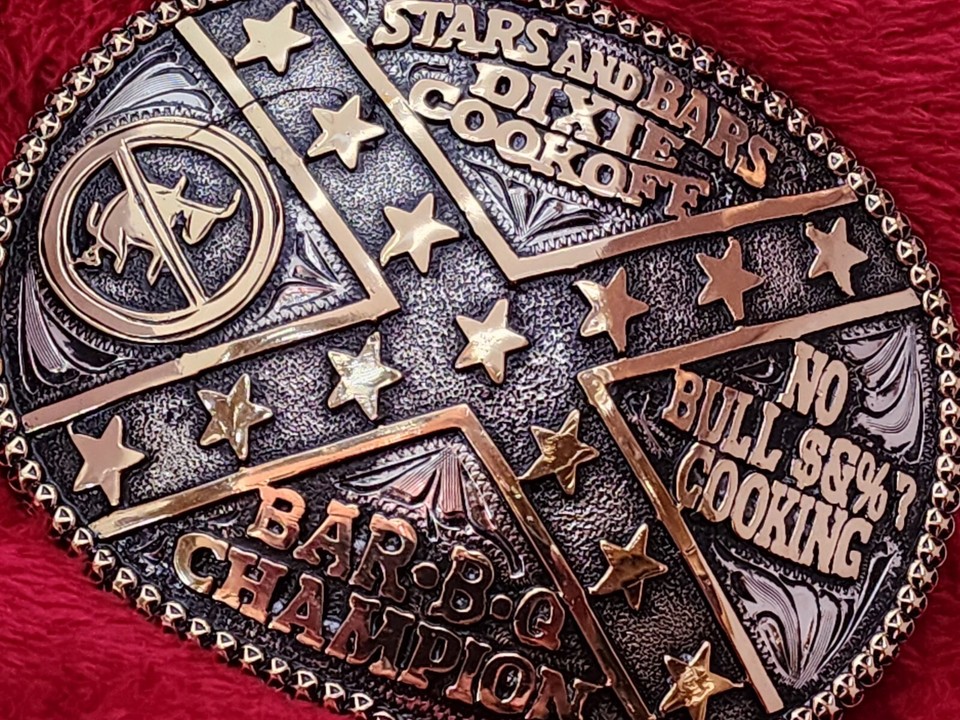 PITMASTER "STARS AND BARS"CHAMPION TROPHY BAR-B-Q BELT BUCKLE☆COOKOFF ...