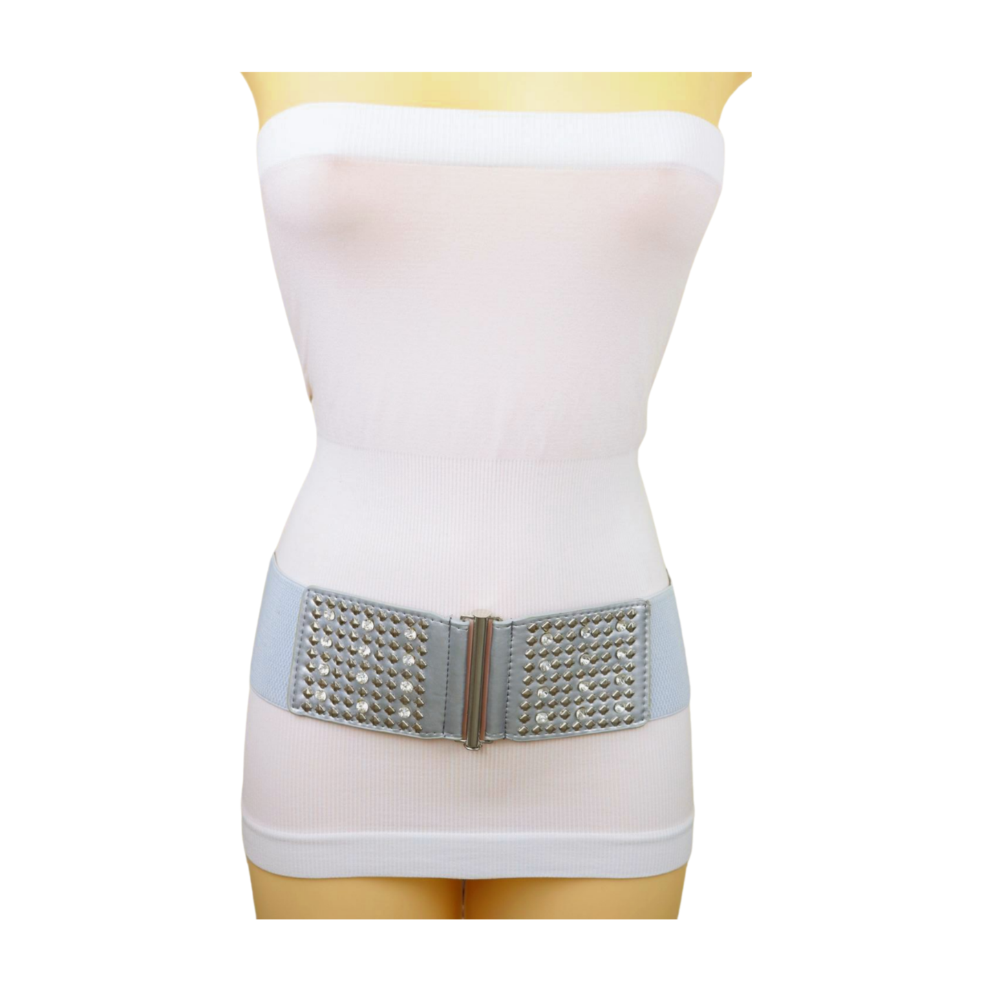 Women Silver Elastic Waistband Day Night Belt Bling Metal Studs Hip ...