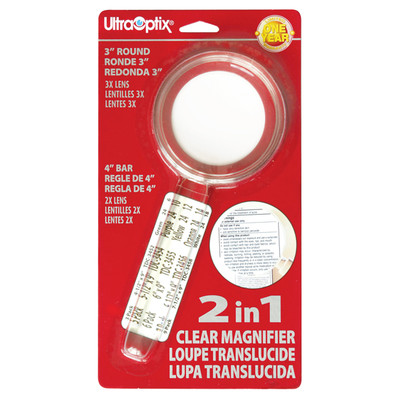 3X Round Magnifier with 2X Bar Magnifier - 2 in 1 Low Vision Hand Held ...
