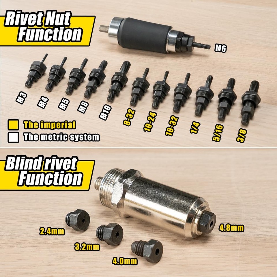 Rivet Nut Tool, Electric Drill Adapter Rivet & Rivet nut Two Functions ...