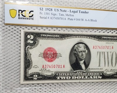 *Plain Series* 1928 $2 US Legal Tender Red Seal Note PCGS Choice Unc ...