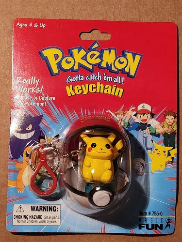 Vintage 1999 Pokemon #025 Pikachu PokeBall Keychain - Basic Fun NIB ...