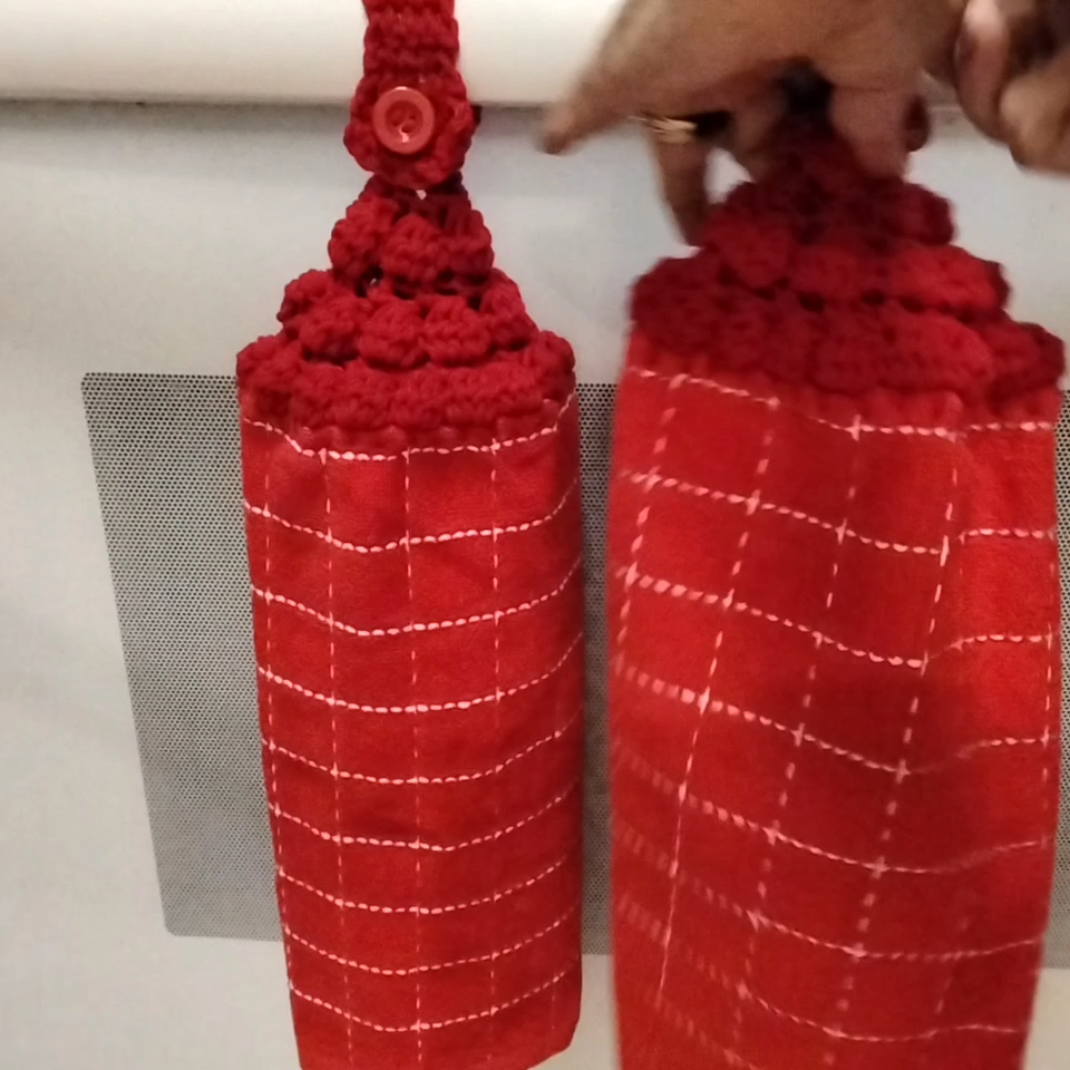 2 Hanging Kitchen Dish Towel Red Set Crochet Tops Handmade Towels Red ...