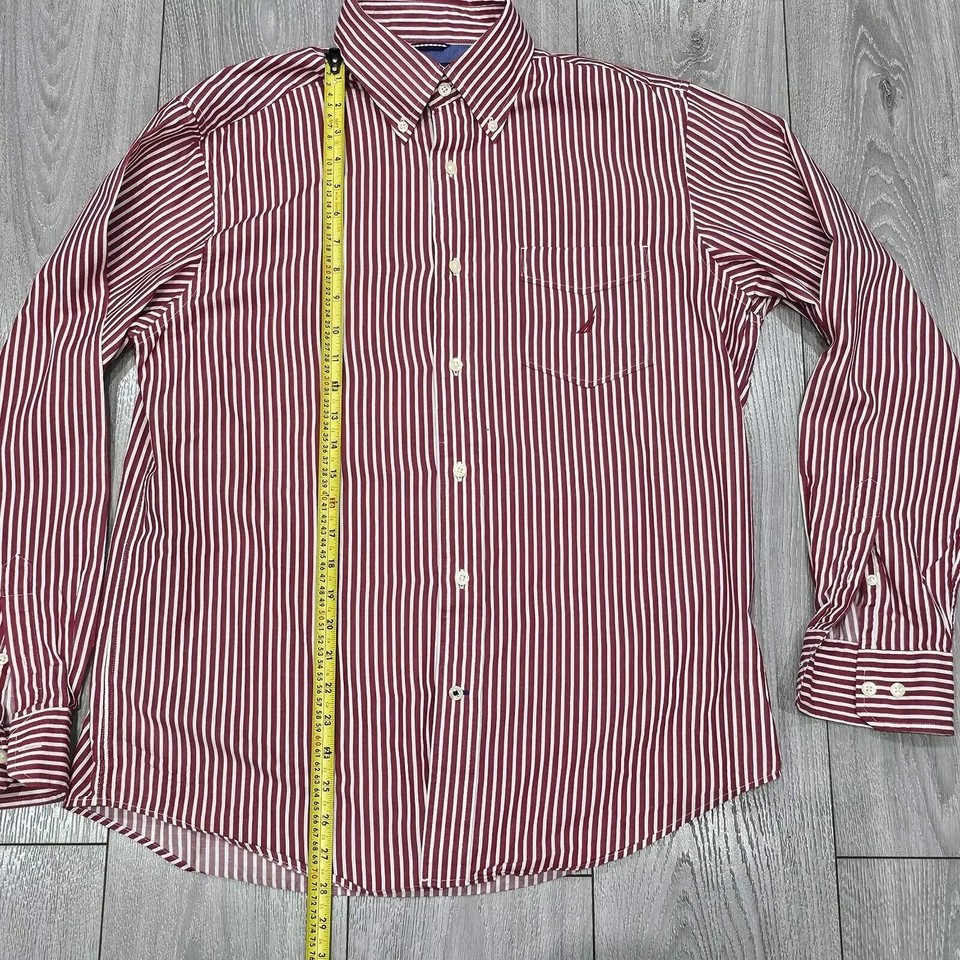 Nautica Shirt Button Up Long Sleeve M Red White Stripe Preppy Casual ...
