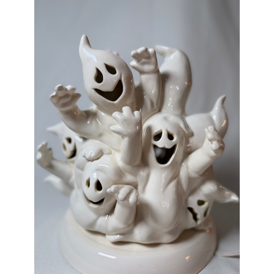 VTG Ceramic Ghost Huddle Party Halloween Light Up Pile Of Ghosts with ...