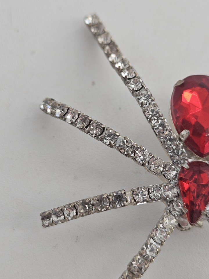 Large Vintage Spider Brooch Red And Clear Rhinestones | eBay